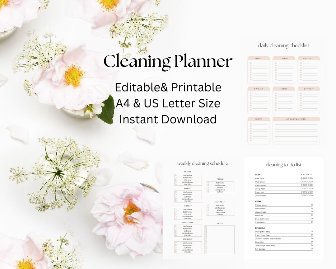 Editable Cleaning Checklist A4 & US Letter Size Printable Home Cleaning ...