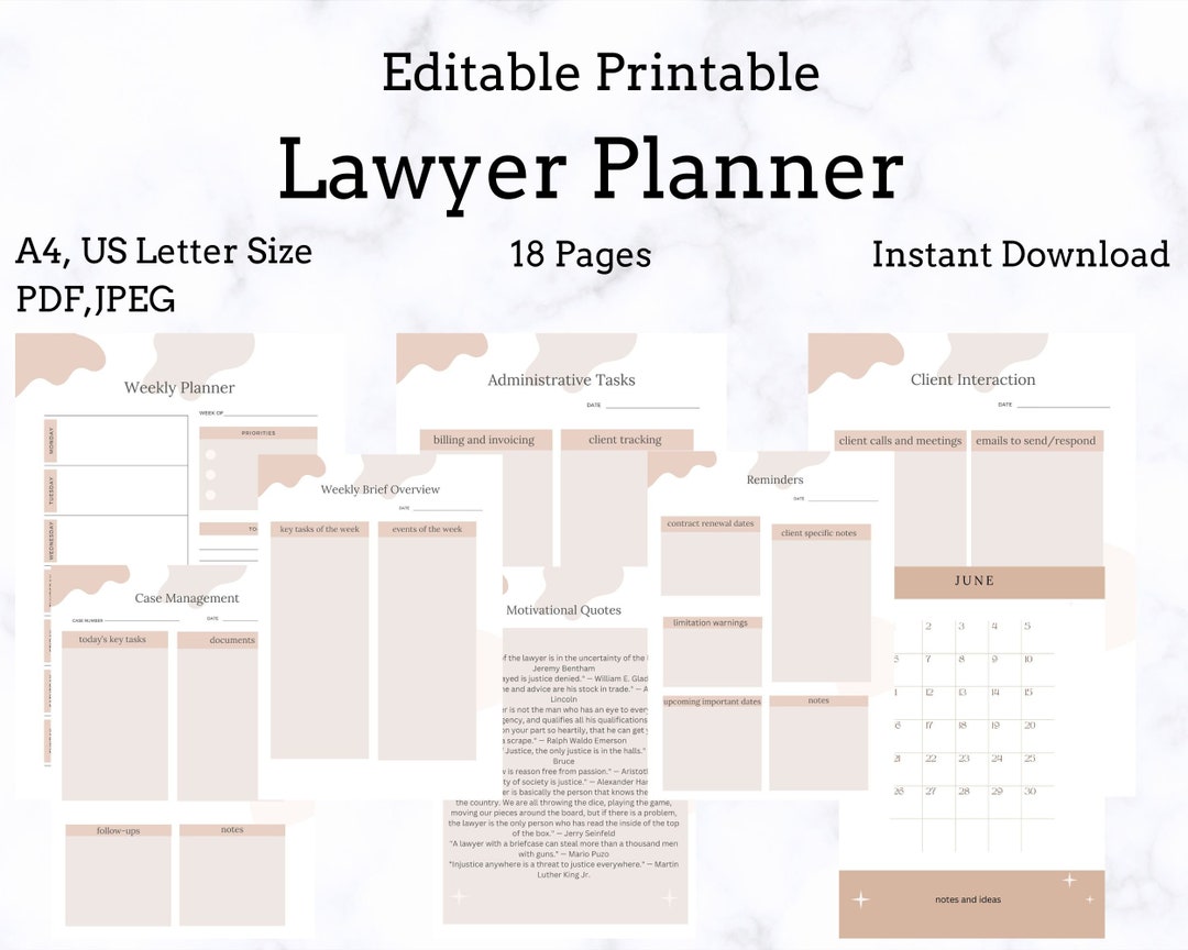 Lawyer Planner 2025: Attorney Daily Organizer (printable Digital ...