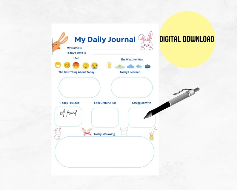 Kids Daily Journal Printable I Journal for Kids I Diary for Children I ...
