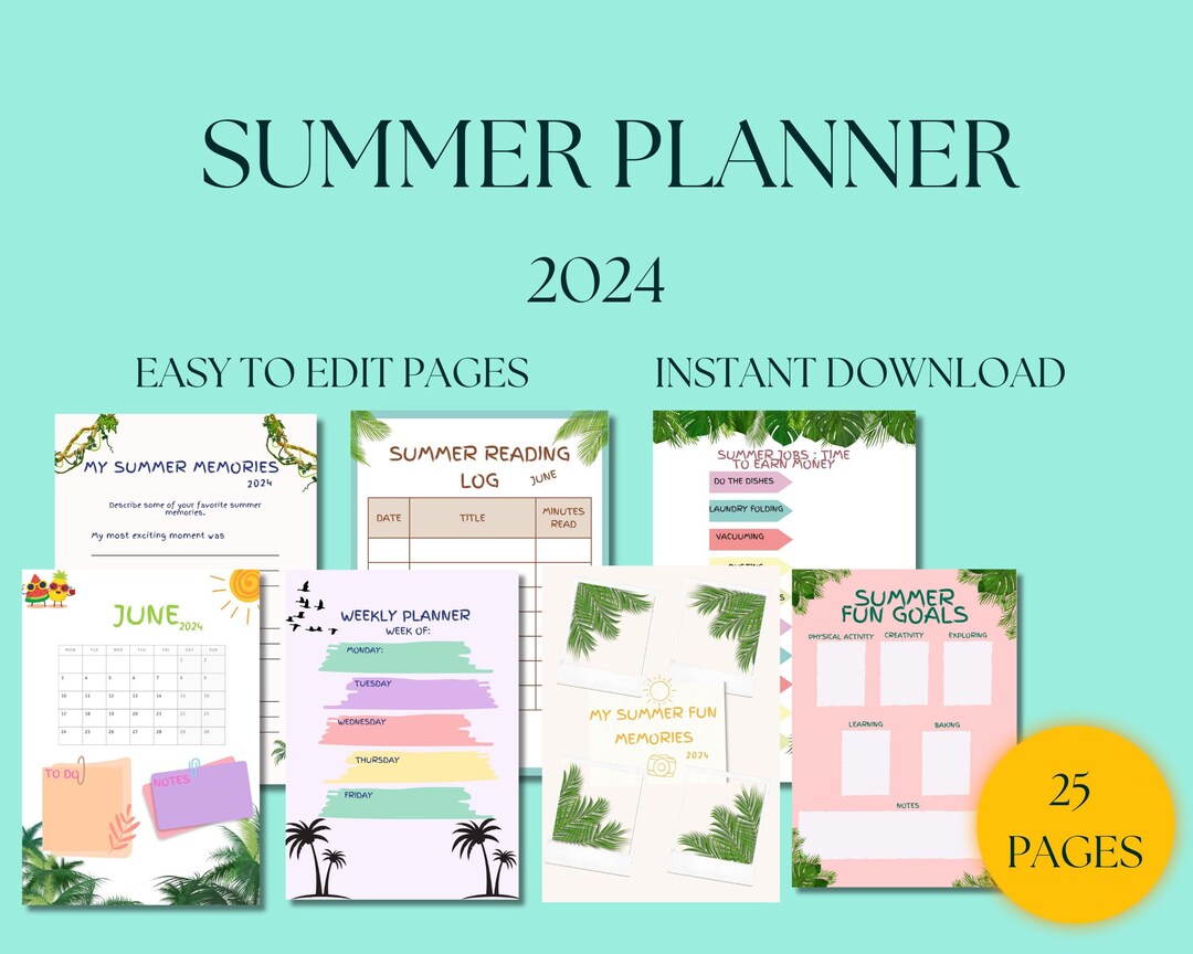 Editable Summer Planner Printable Summer Kids Planner Summer Activities ...
