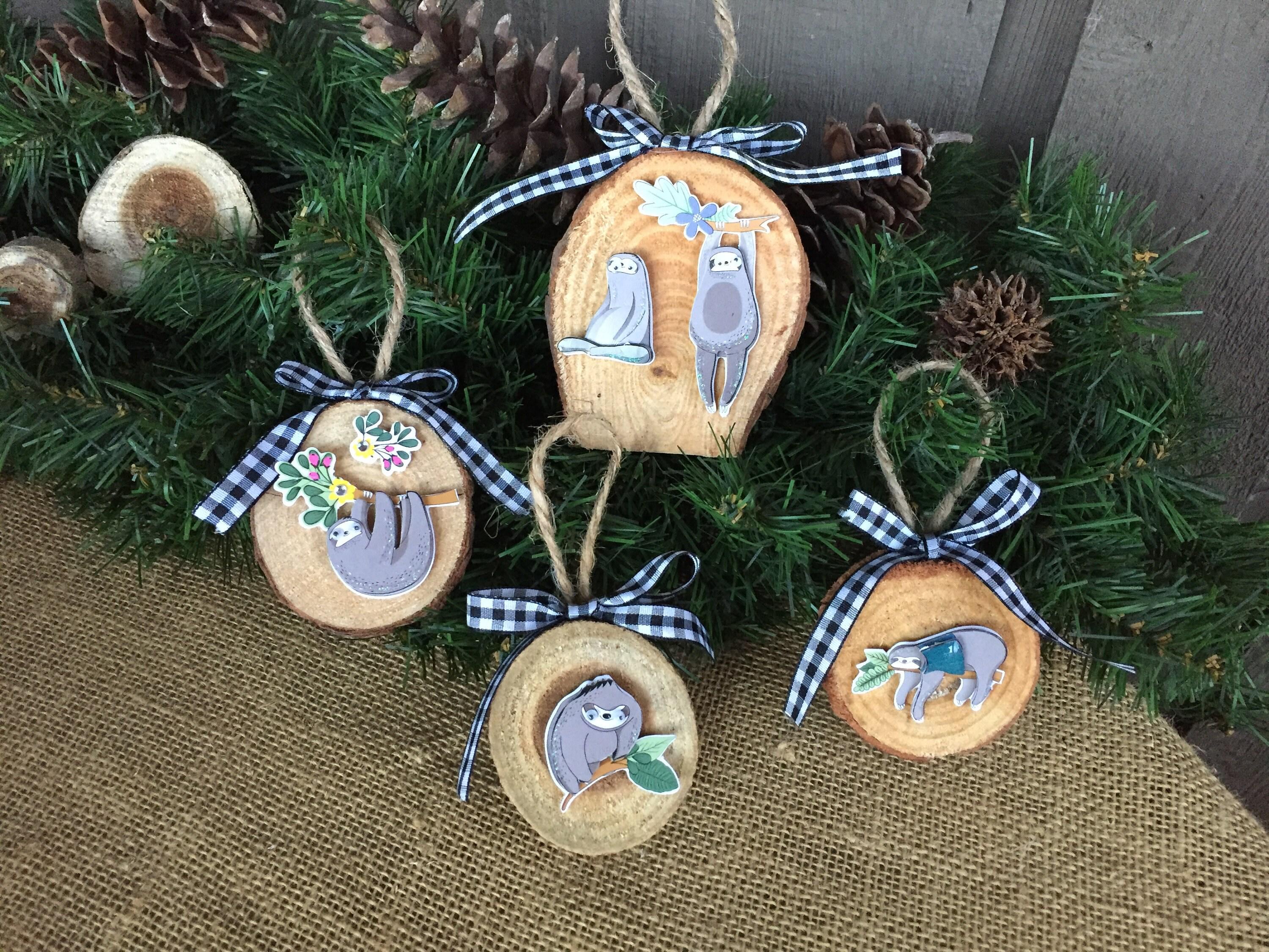 Sloth Wood Slice Ornaments Farmhouse Gift for Teacher, Secret Santa ...