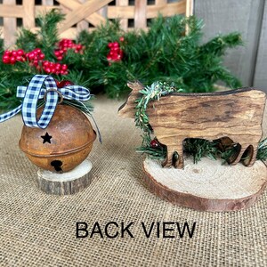 Farmhouse Cow and Jingle Bell on Wood Slice Cow Decor Jingle Bell ...