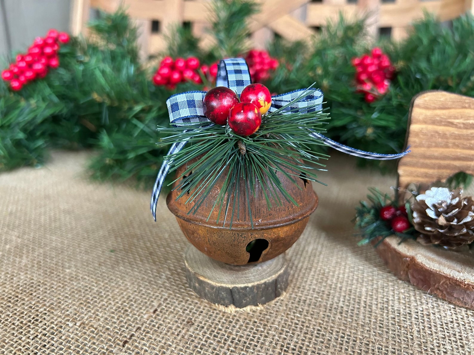 Farmhouse Cow and Jingle Bell on Wood Slice Cow Decor Jingle Bell ...