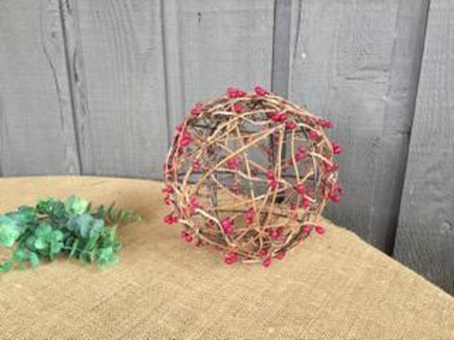 Twig Ball With Red Berries Christmas Twig Ball Mantle Decor Rustic Twig ...