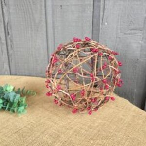 Twig Ball With Red Berries Christmas Twig Ball Mantle Decor Rustic Twig ...
