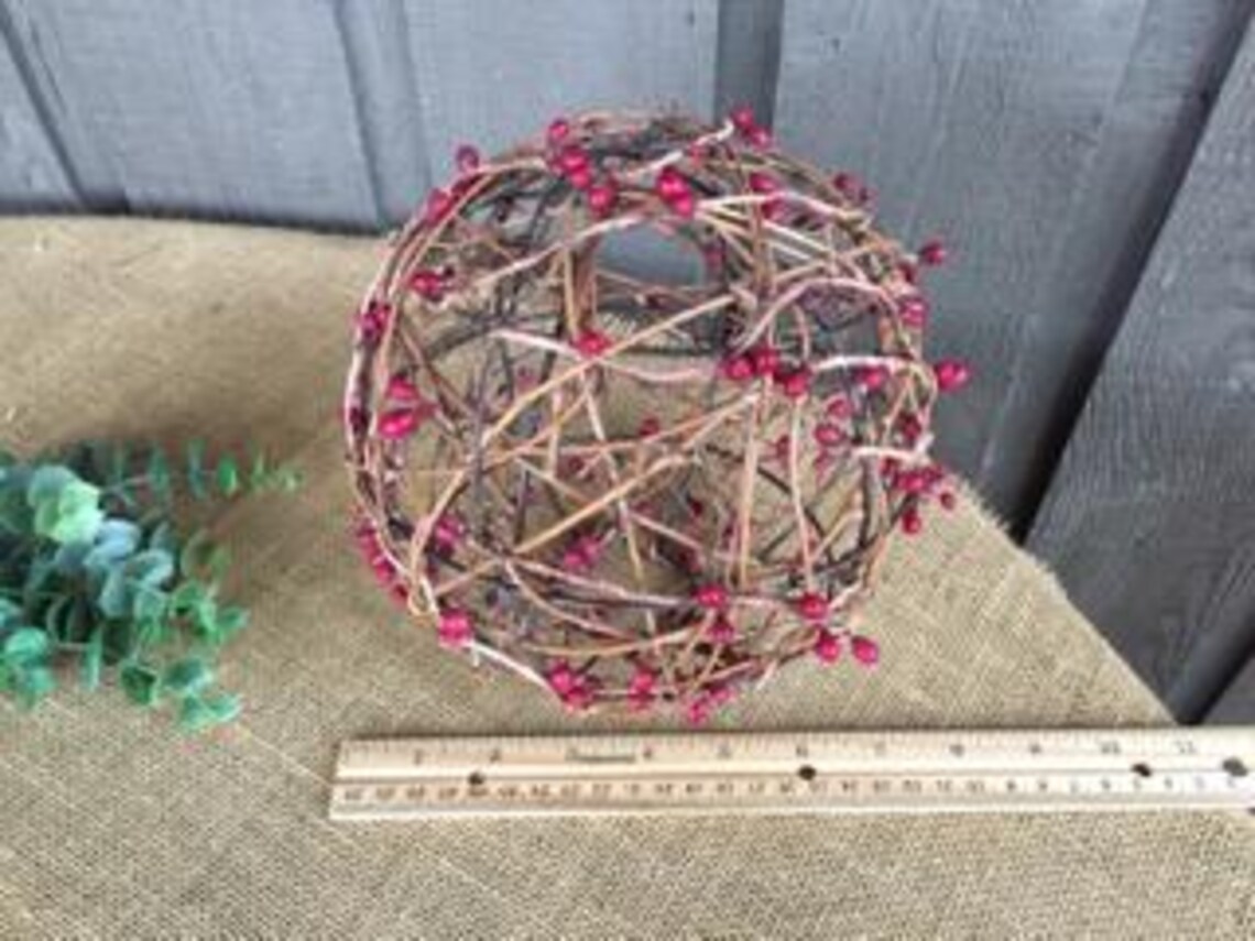 Twig Ball With Red Berries Christmas Twig Ball Mantle Decor Rustic Twig ...