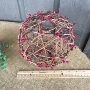 Twig Ball With Red Berries Christmas Twig Ball Mantle Decor Rustic Twig ...