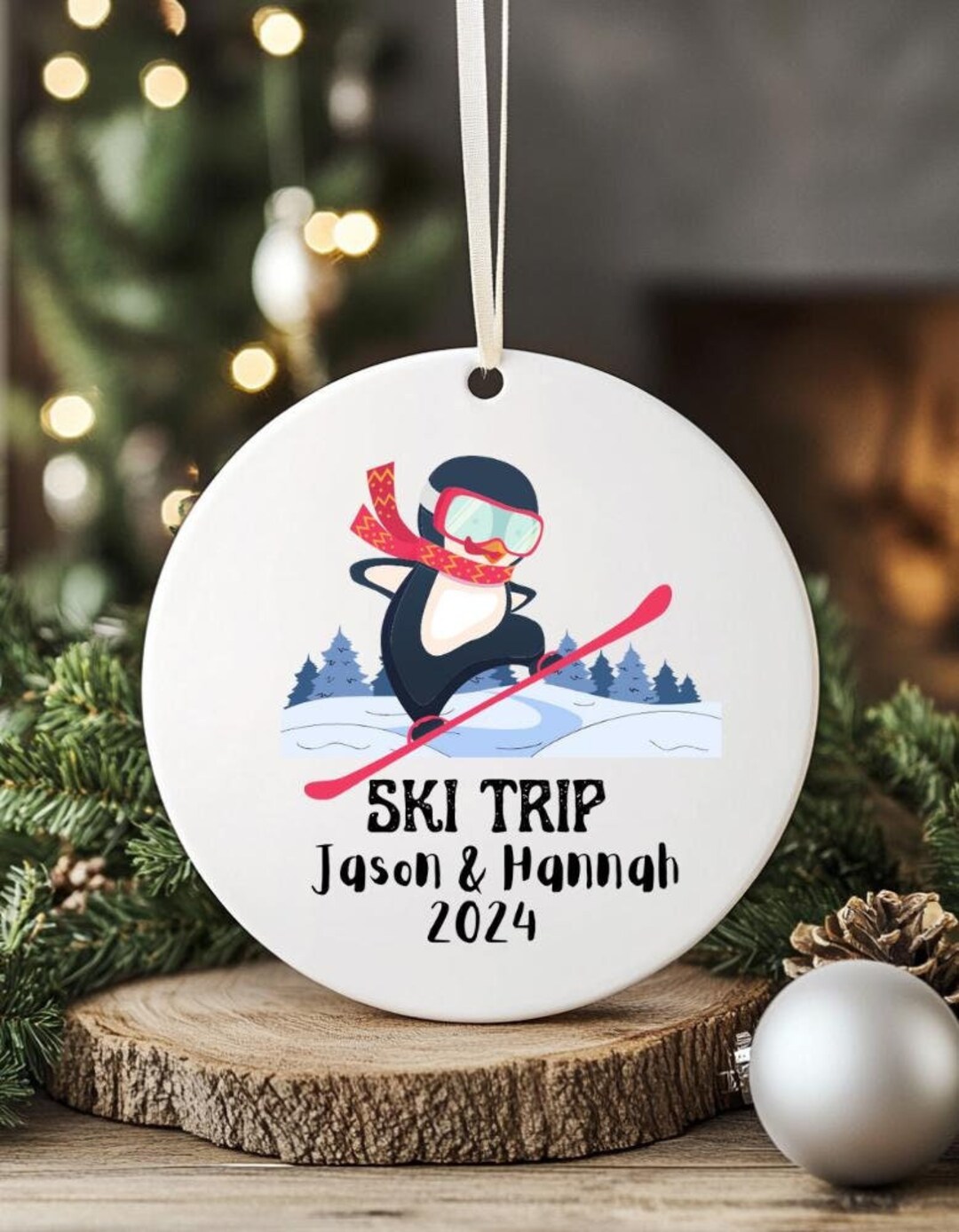 Personalized Ski Trip Ornament Custom Ski Trip Keepsake Penguin Ski ...