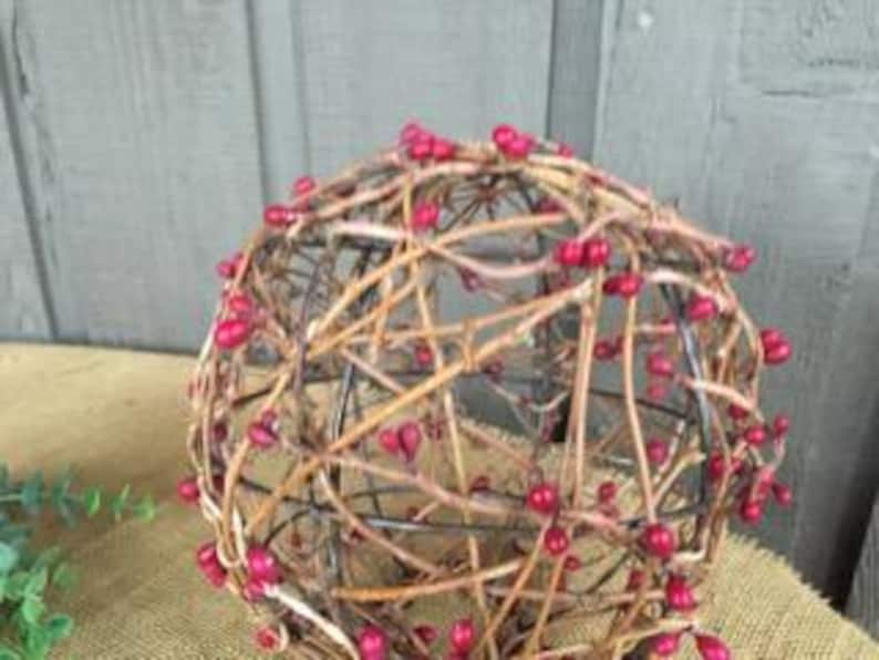 Twig Ball With Red Berries Christmas Twig Ball Mantle Decor Rustic Twig ...