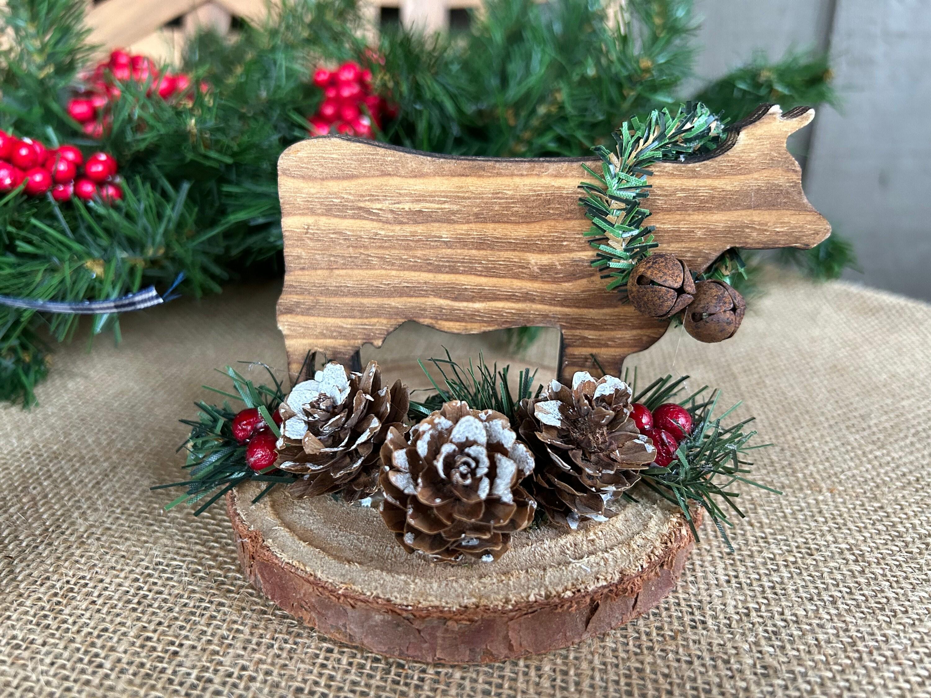 Farmhouse Cow and Jingle Bell on Wood Slice Cow Decor Jingle Bell ...