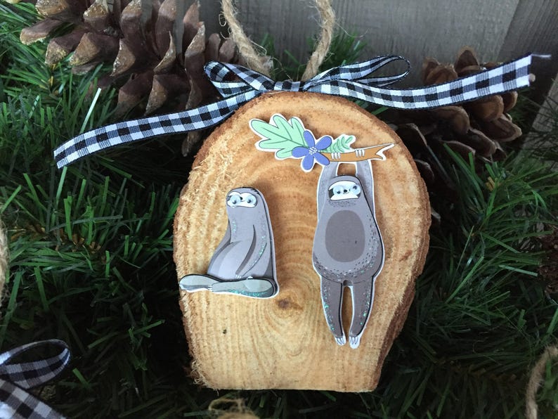 Sloth Wood Slice Ornaments Farmhouse Gift for Teacher, Secret Santa ...