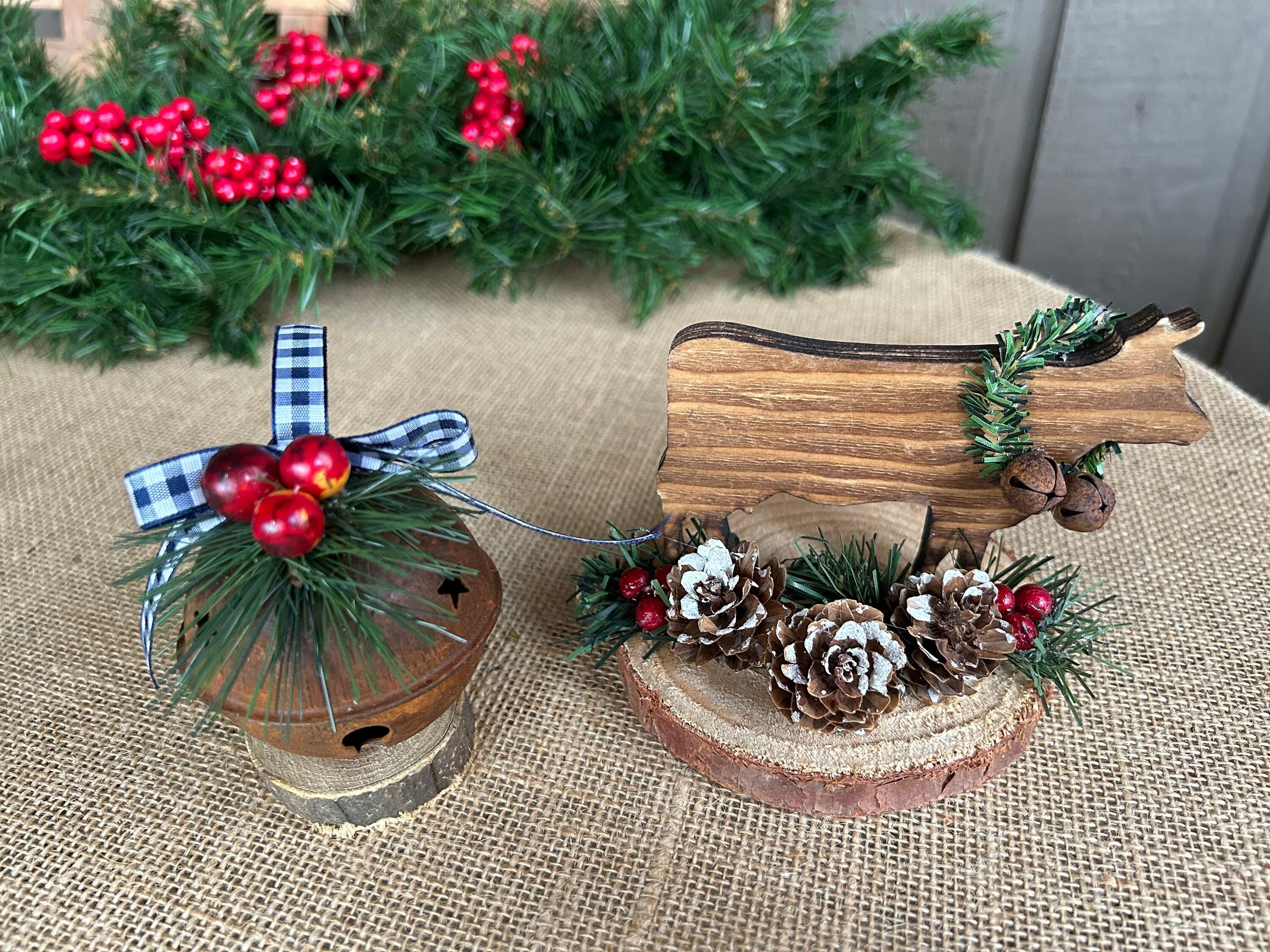 Farmhouse Cow and Jingle Bell on Wood Slice Cow Decor Jingle Bell ...