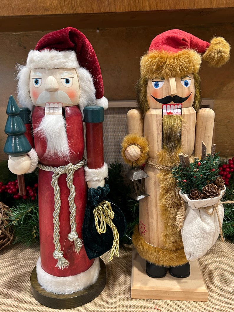 Woodland Nutcrackers Vintage Rustic Santa Nutcrackers Nature Themed Mantle Decor Woodland Style ...