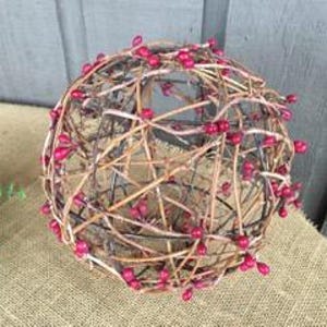 Twig Ball With Red Berries Christmas Twig Ball Mantle Decor Rustic Twig ...