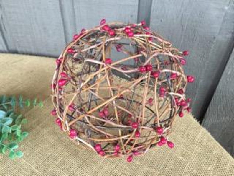 Twig Ball With Red Berries Christmas Twig Ball Mantle Decor Rustic Twig ...