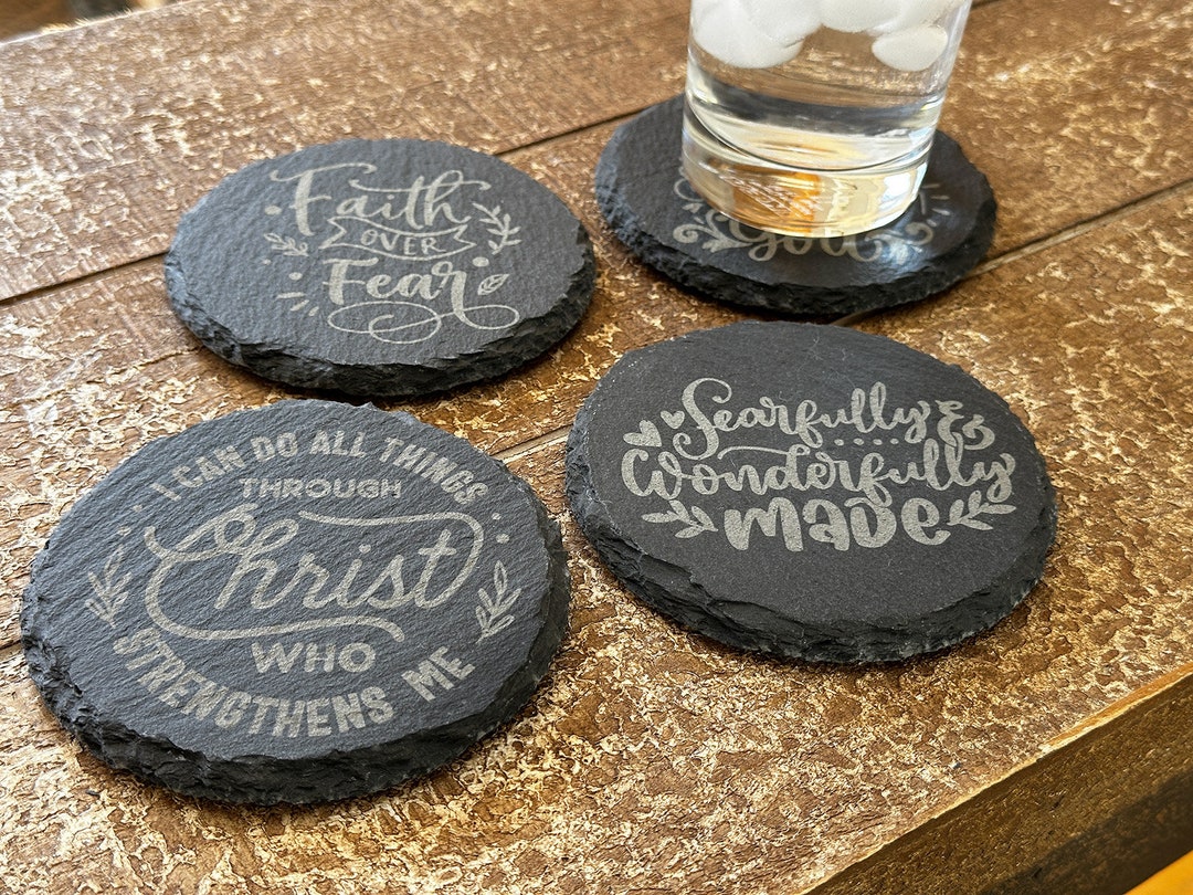 Faith-based, Inspirational ROUND Slate Coaster Set - Set of 4 ...