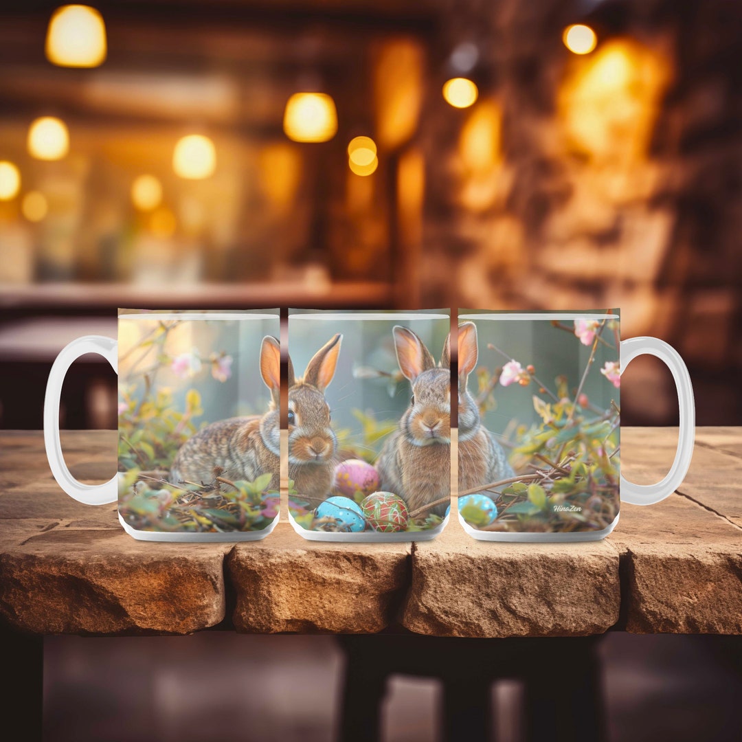 Bunnies Zen Large Ceramic Coffee Mug 15oz by Hinazen Artworks Unique ...