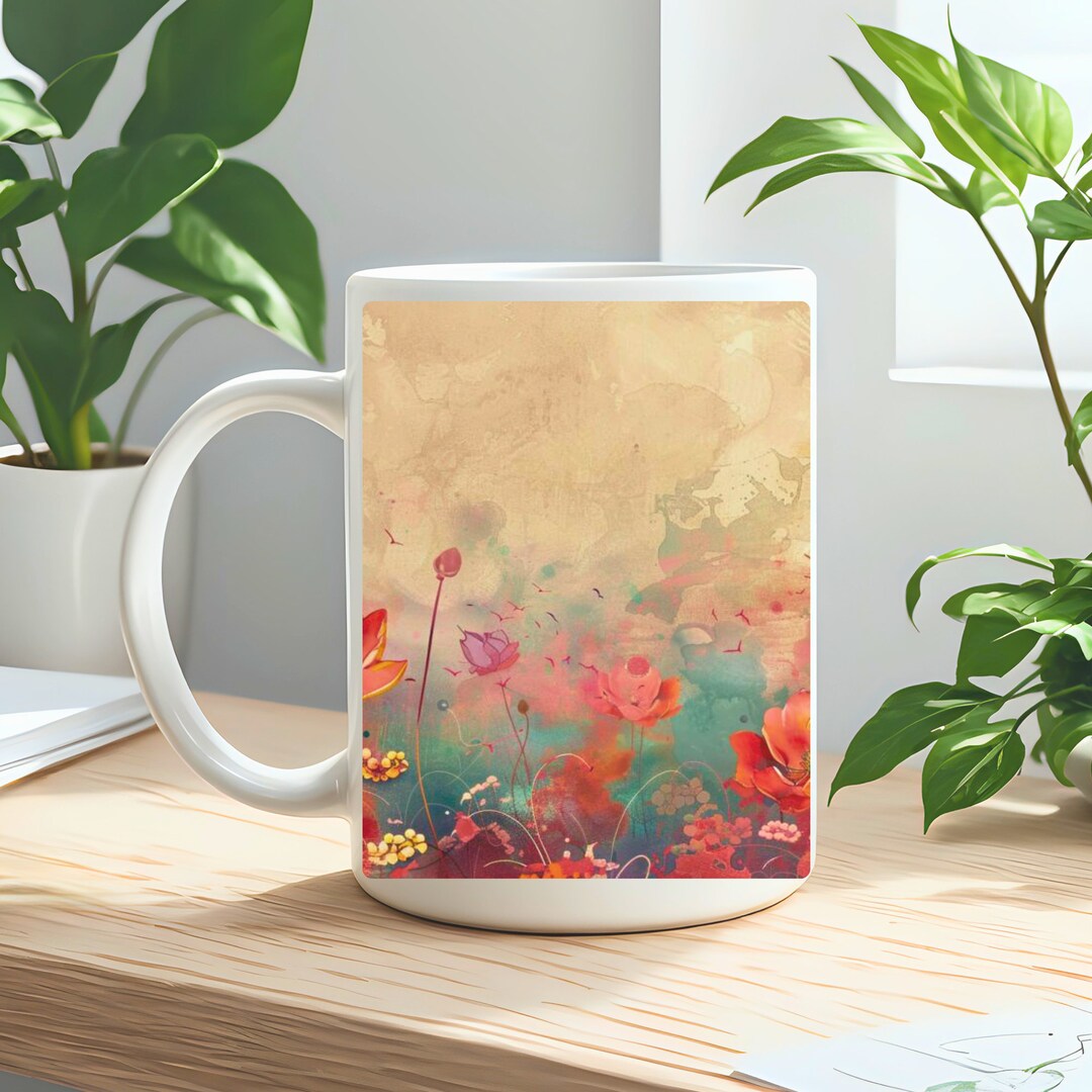 Floral Zen Nature Large Ceramic Coffee Mug 15oz by Hinazen Artworks ...