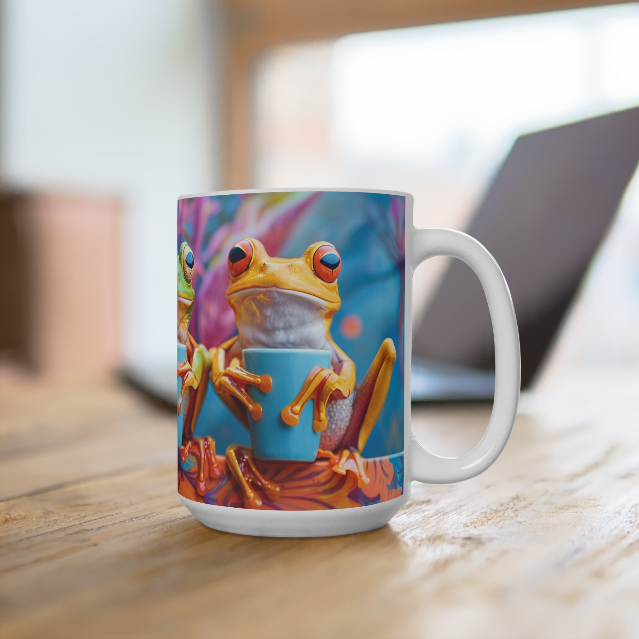 Happy Cartoon Frogs Trippy Large Ceramic Coffee Mug 15oz by Hinazen ...