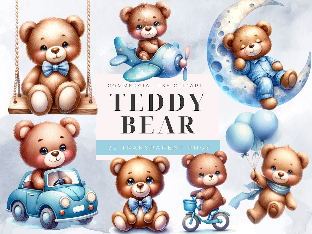 Teddy Bear Clipart, Baby Shower Clipart, Watercolor Baby Shower PNG ...