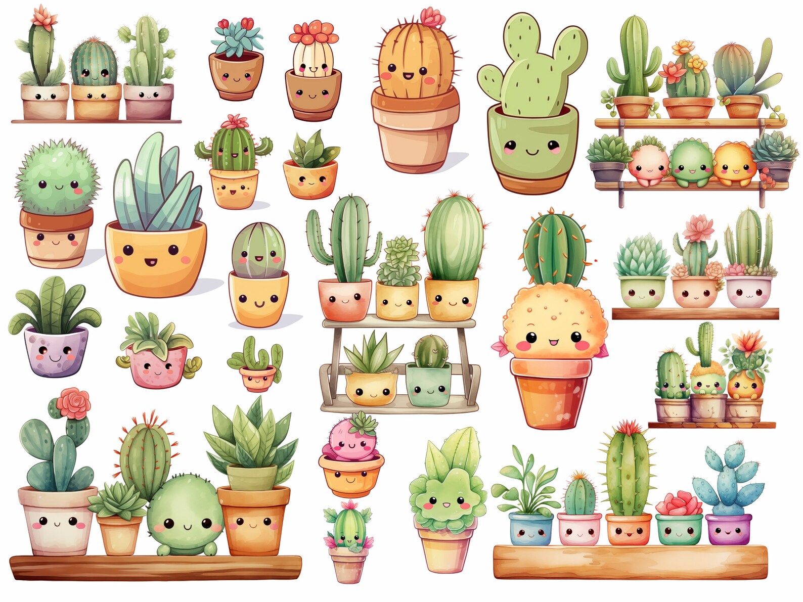 Watercolor Cute Cactus Clipart Bundle, Plants Clipart, Cute Cactus Png ...