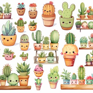 Watercolor Cute Cactus Clipart Bundle, Plants Clipart, Cute Cactus Png ...