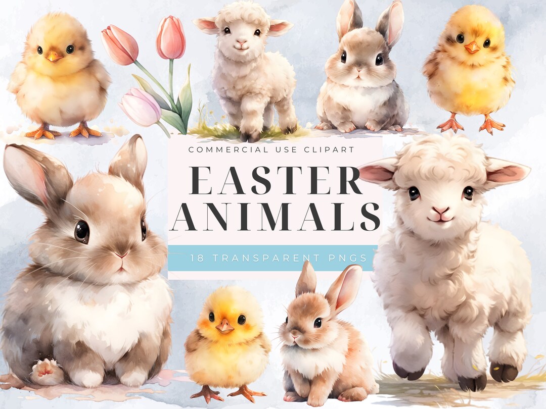Watercolor Bunnies Clipart, Watercolor Easter Clipart Bundle, Spring ...