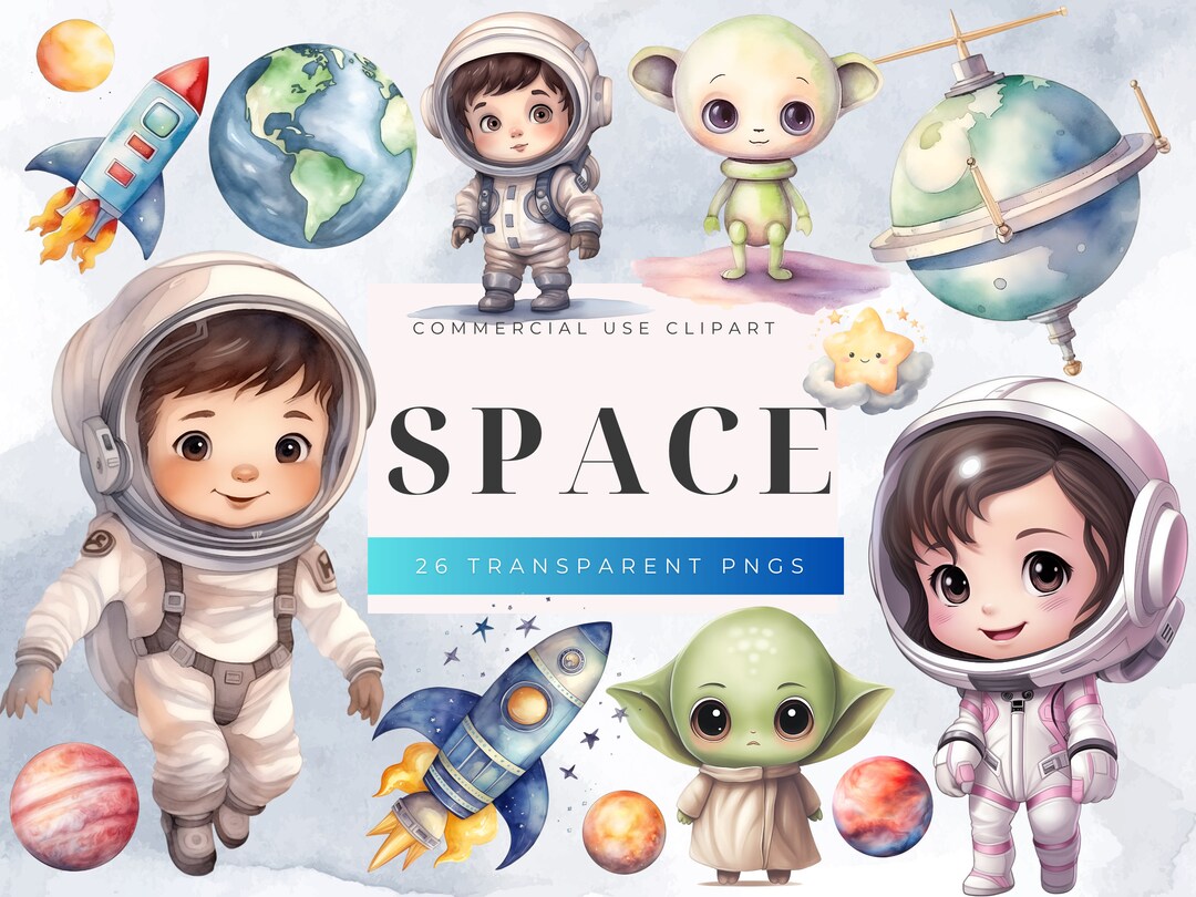 Watercolor Space Clipart Bundle, Astronaut Nursery Clipart, Cute ...