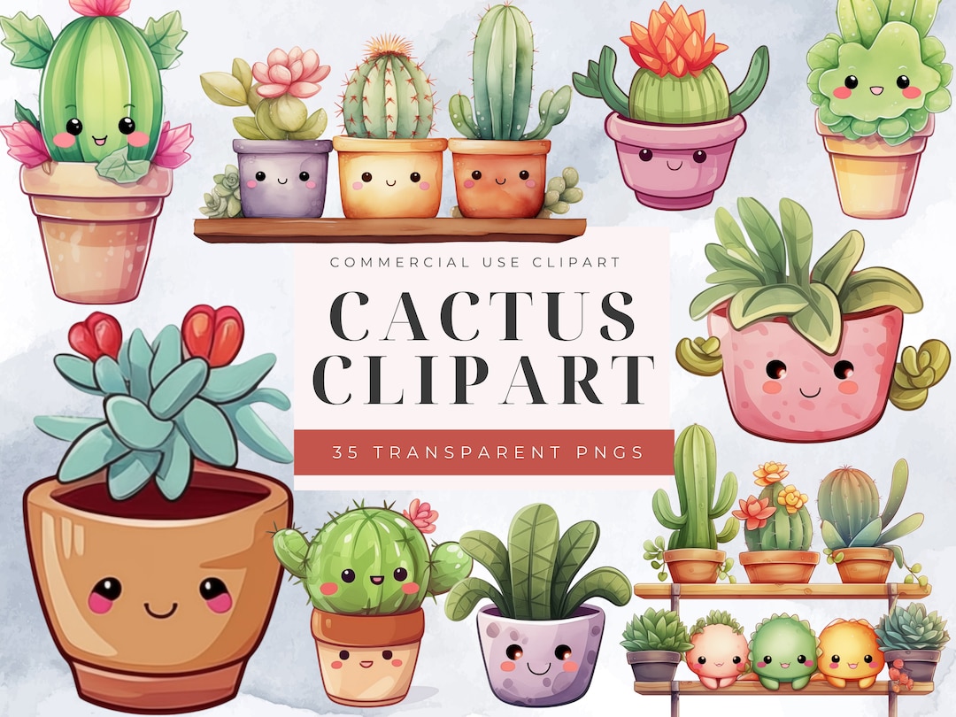 Watercolor Cute Cactus Clipart Bundle, Plants Clipart, Cute Cactus Png ...