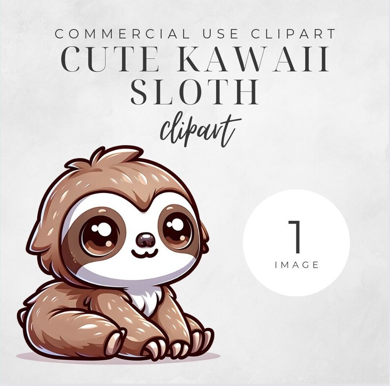 Cute Kawaii Sloth Clipart, Chibi Cute Sloth PNG File, Digital ...