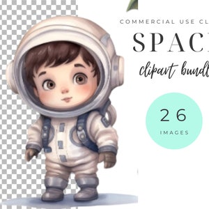Watercolor Space Clipart Bundle, Astronaut Nursery Clipart, Cute ...
