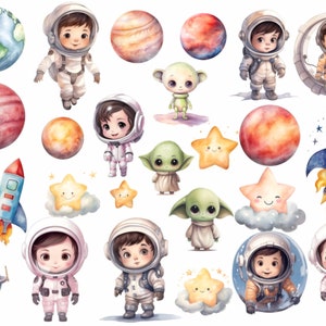 Watercolor Space Clipart Bundle, Astronaut Nursery Clipart, Cute ...