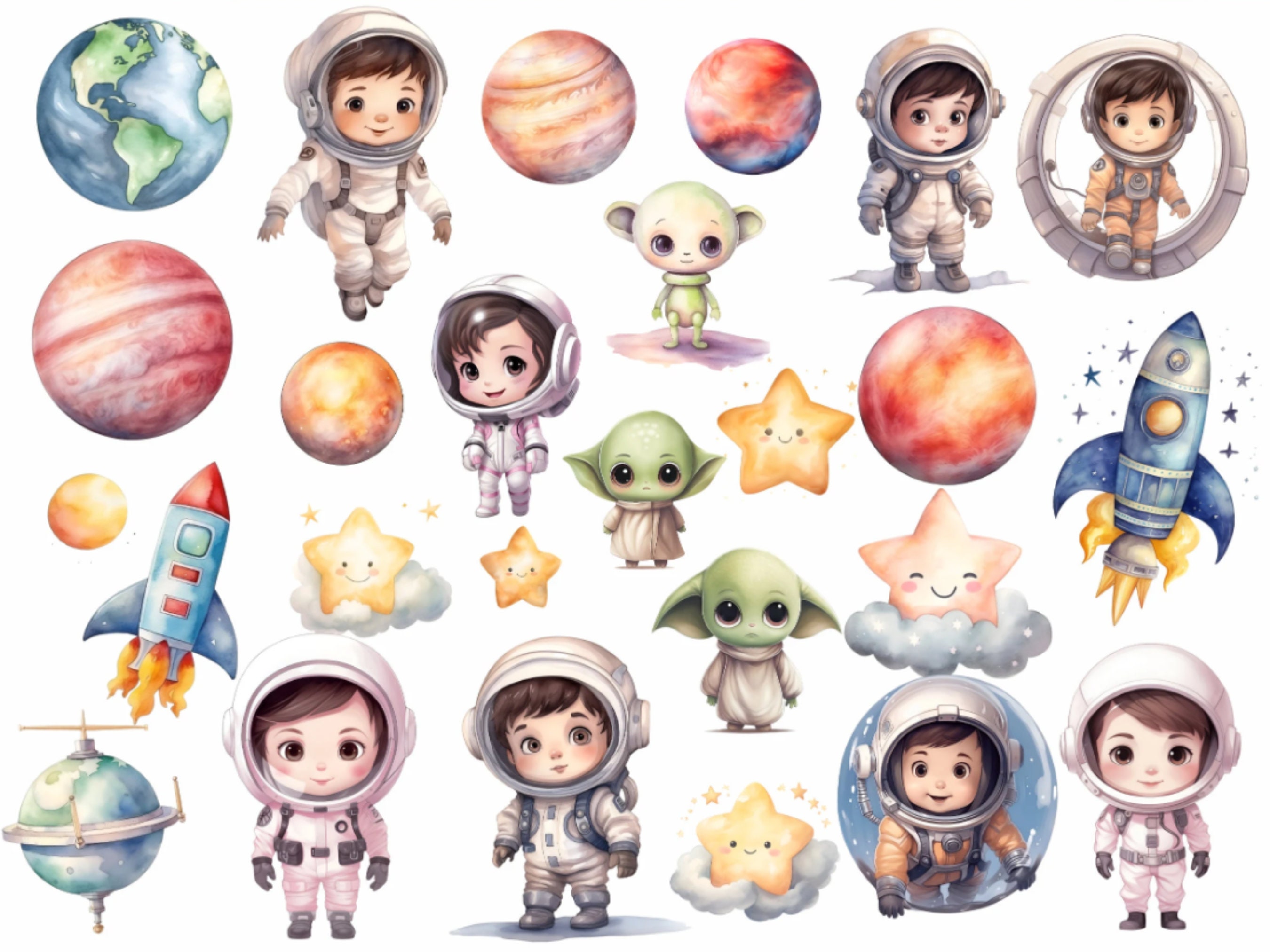 Watercolor Space Clipart Bundle, Astronaut Nursery Clipart, Cute ...