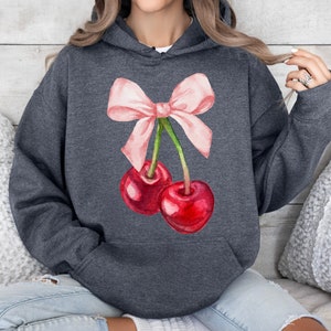Cherry Bow Hoodie, Bow Hoodie, Aesthetic Hoodie, Ribbon Trend, Coquette ...