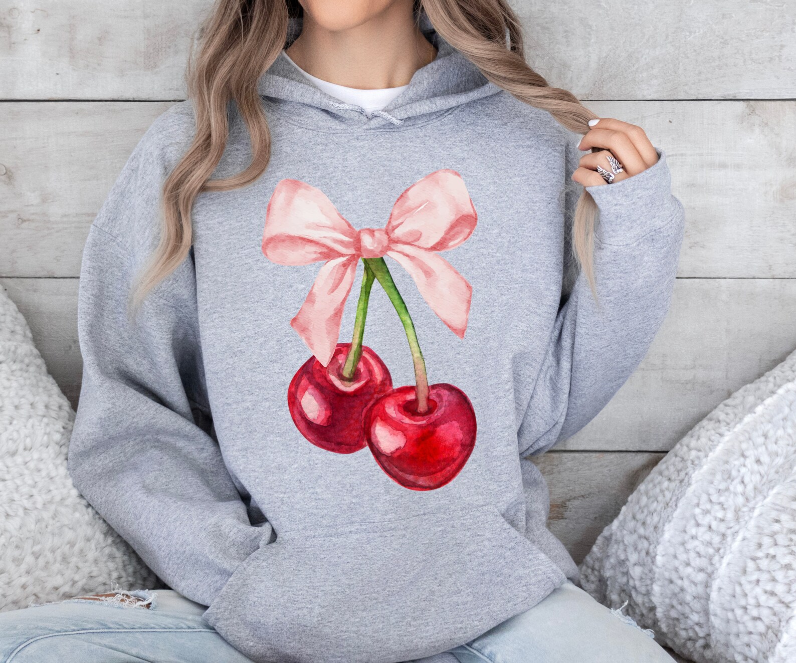 Cherry Bow Hoodie, Bow Hoodie, Aesthetic Hoodie, Ribbon Trend, Coquette ...