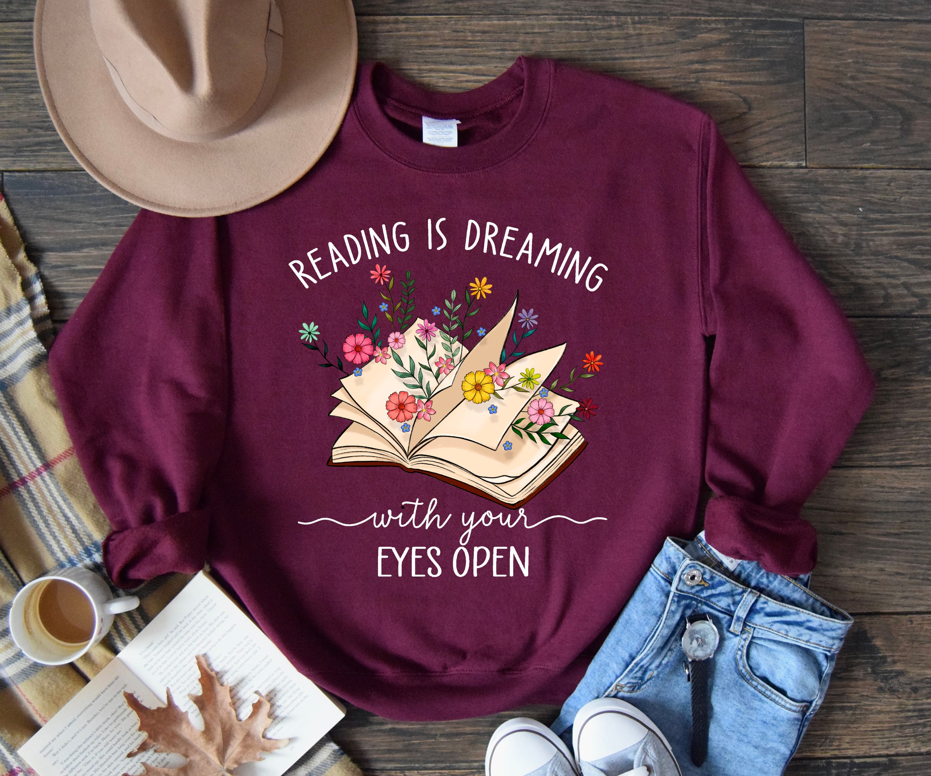 Reading is Dreaming With Your Eyes Sweatshirt, Reading Sweatshirt, Book ...