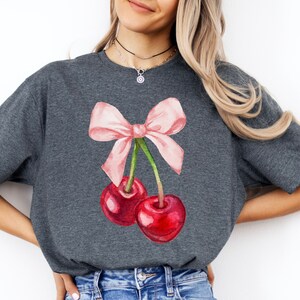 Cherry Bow T-shirt, Bow Shirt, Aesthetic Shirt, Ribbon Trend, Coquette ...