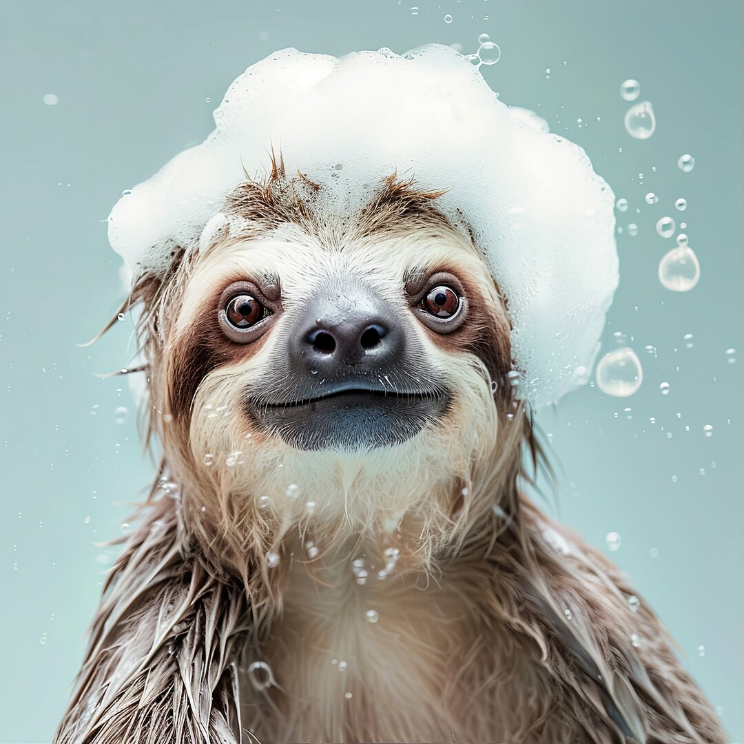 Funny Sloth With Bath Foam on Its Head I Picture I Mural Photo I Poster ...
