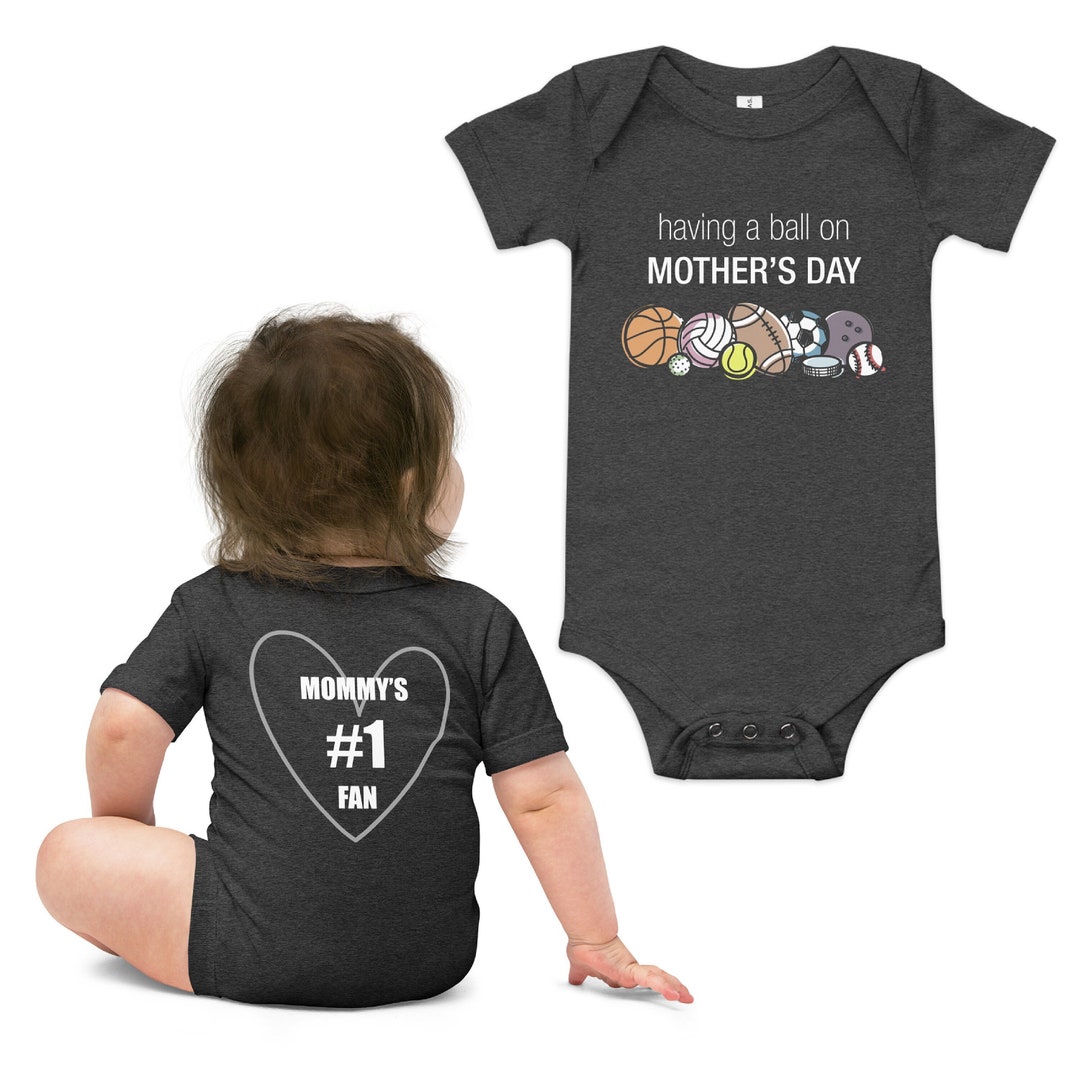 Sports Themed Mothers Day Onesie - Dark Gray and Black - Mommy's Number ...
