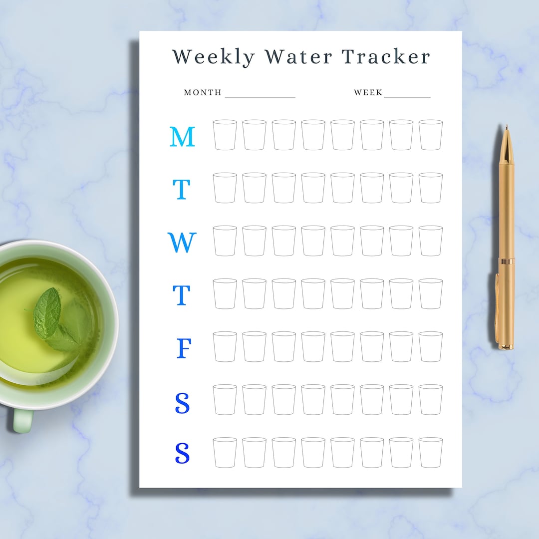 Weekly Water Intake Tracker, Health and Wellness, A4, A5, Instant ...