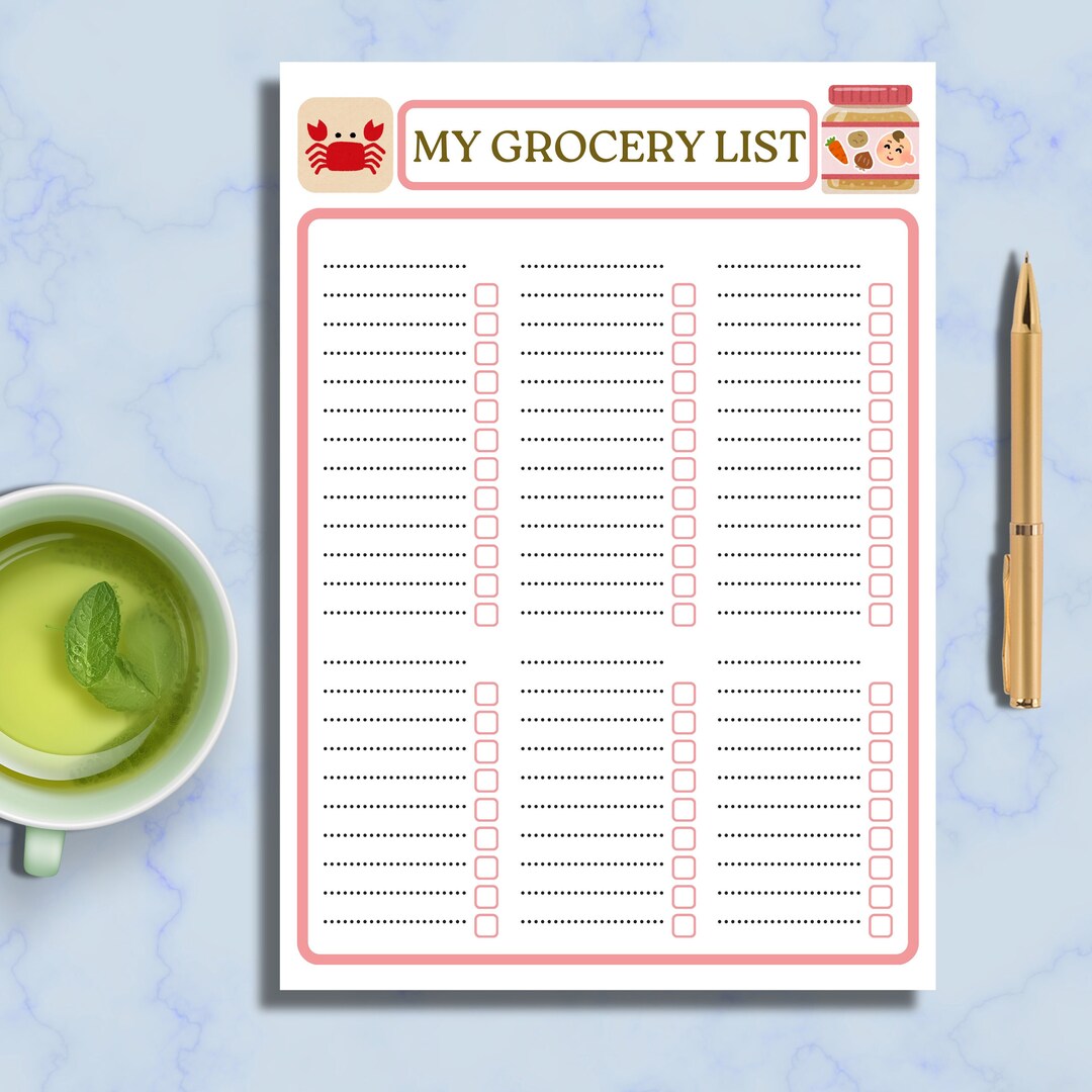 Grocery List Printable Template, Kitchen Organization Template, A4, A5 ...