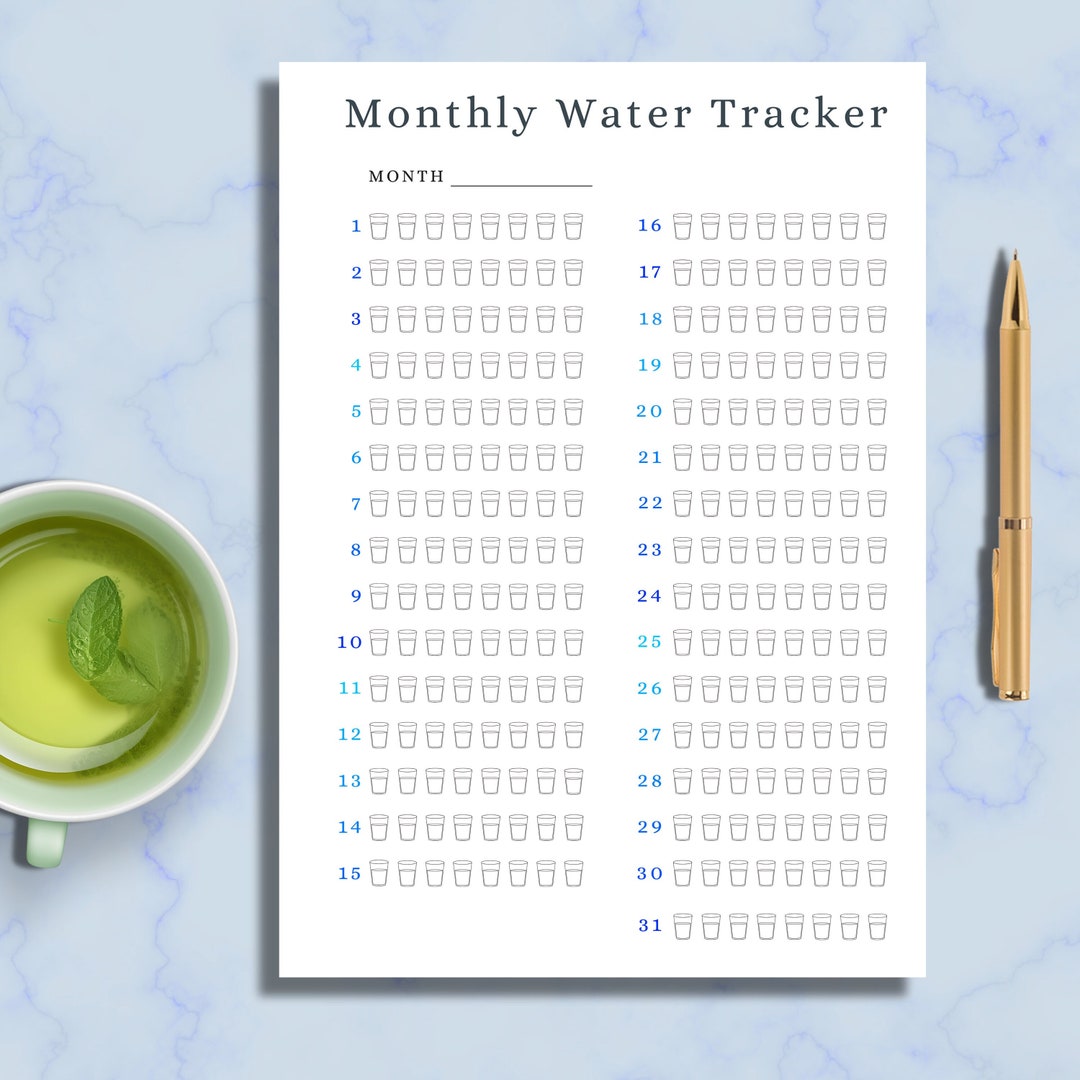 Monthly Water Intake Tracker, Health and Wellness, A4, A5, Instant ...
