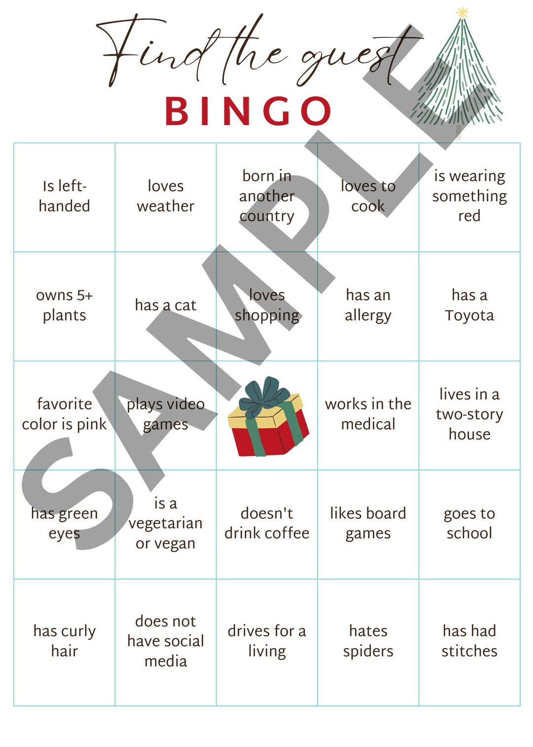 Find the Guest Bingo Party Game Printable Christmas Theme (english Only ...