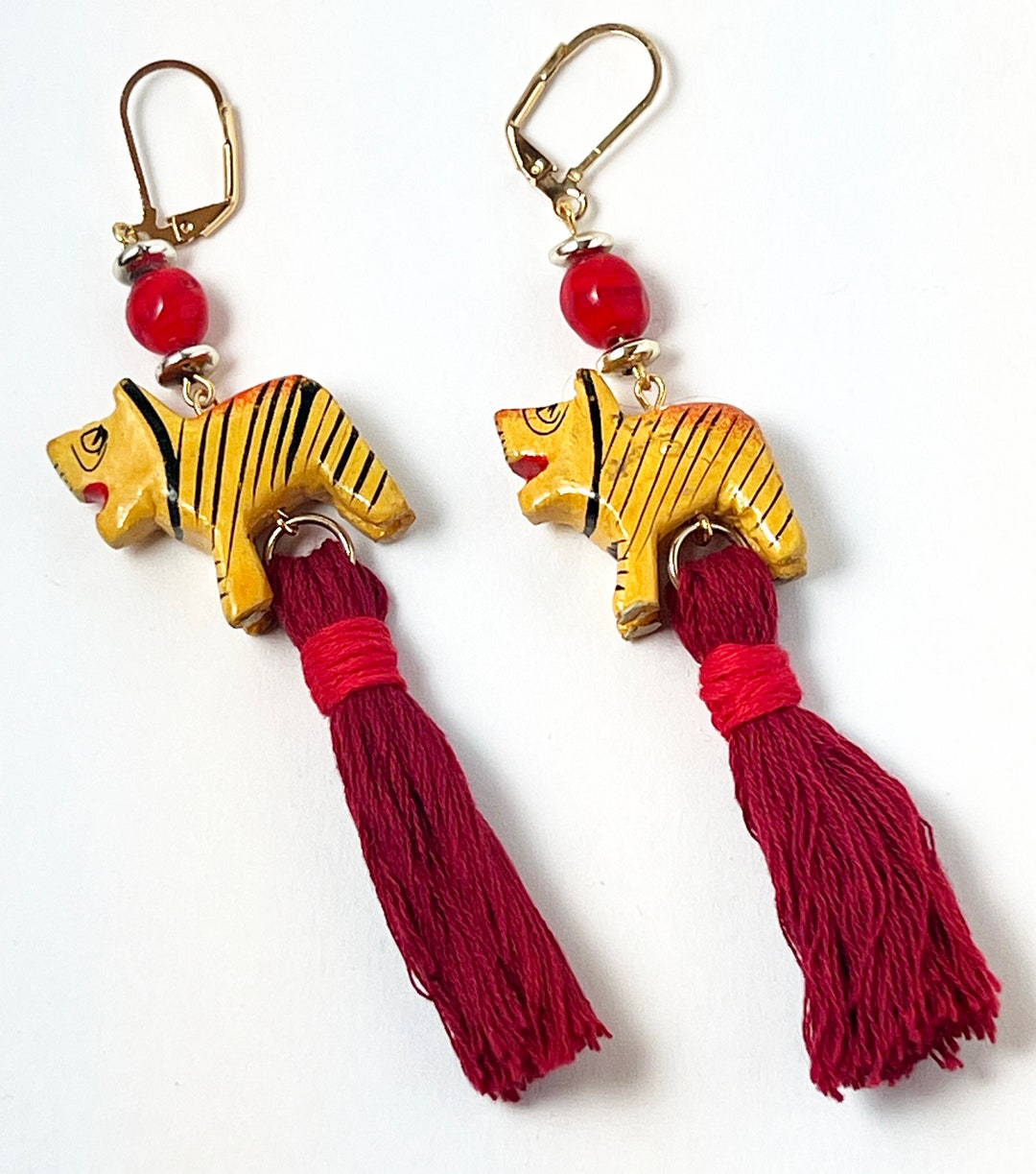 Le Tigre | Hand-painted Wooden Tiger Beads With Vintage Japanese Glass ...