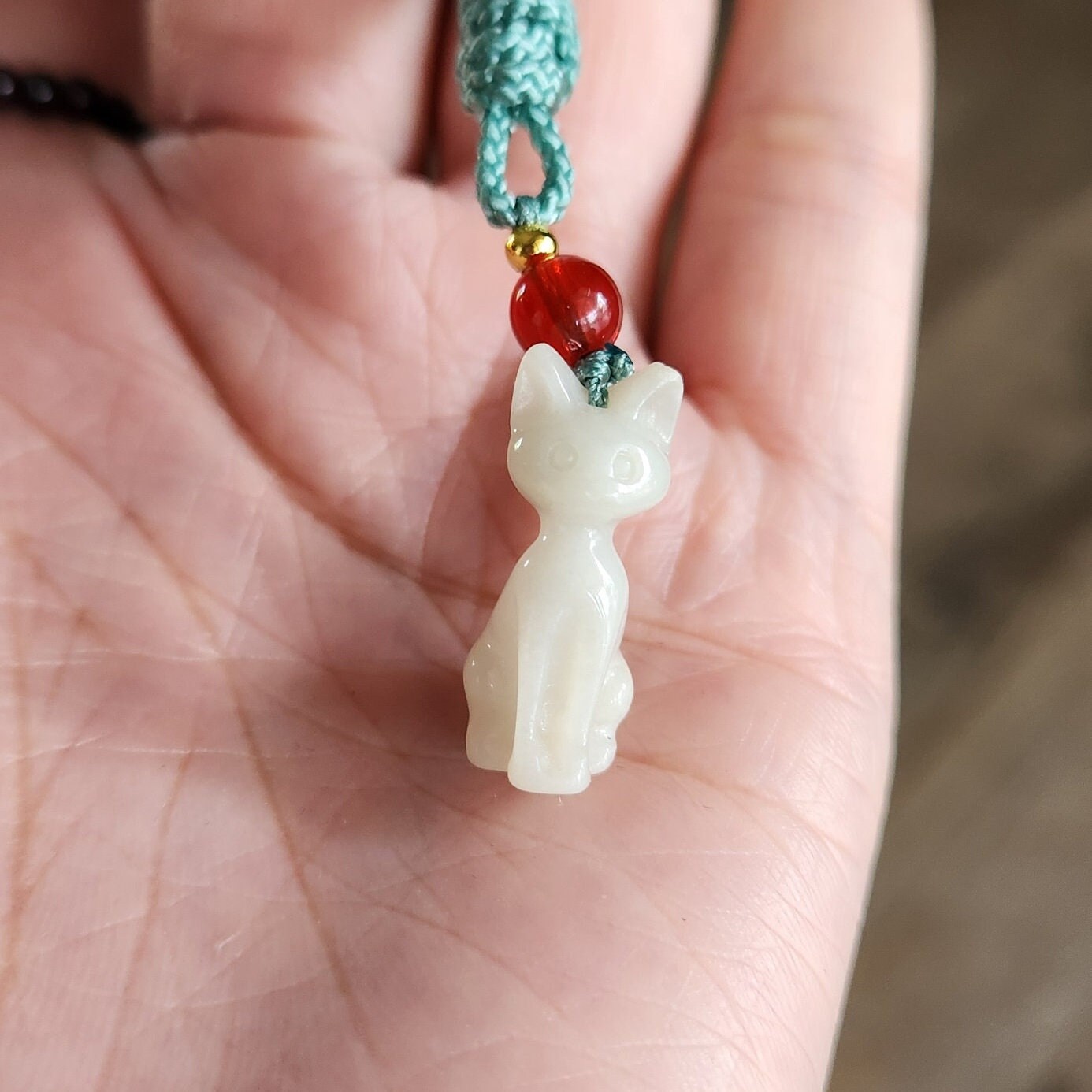 Certified Miniature Kitty Cat Natural Jadeite Pendant With Adjustable ...