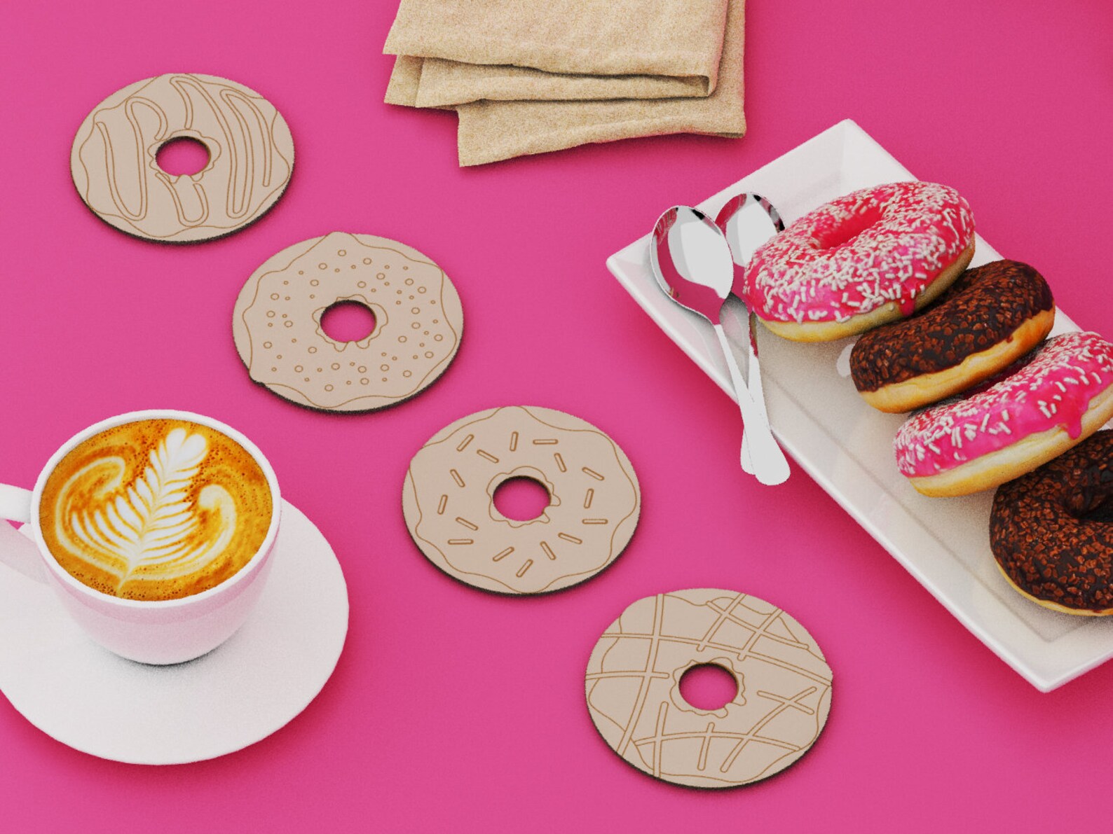 Donut Coasters, Laser Cut Coaster, Coaster Set Coffee Cup Coaster ...