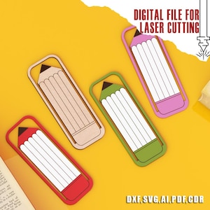 Laser Cut Pencil Paperclip & Bookmark SVG Bundle, Unique Paperclip ...