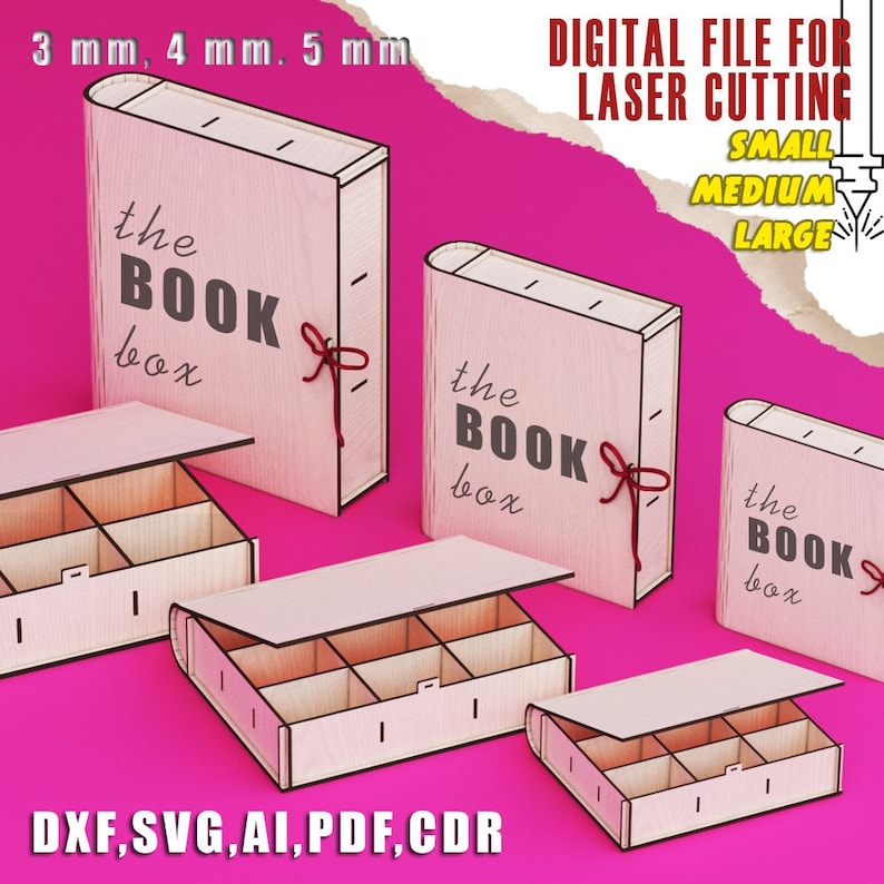 Unique Laser Cut Book Box SVG Files for Elegant Keepsakes and Storage ...