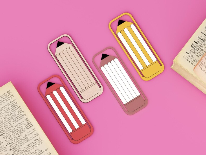 Laser Cut Pencil Paperclip & Bookmark SVG Bundle, Unique Paperclip ...