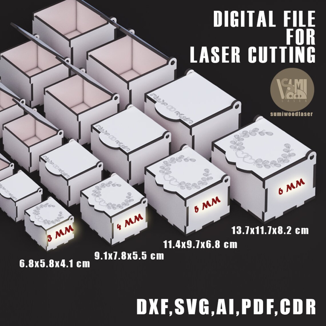 Laser Cut Boxes With Openable Lids in 4 Different Sizes, Patterned Gift ...